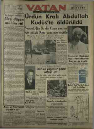 Vatan 21 Temmuz 1951 sayfa 1 | Gaste Arşivi